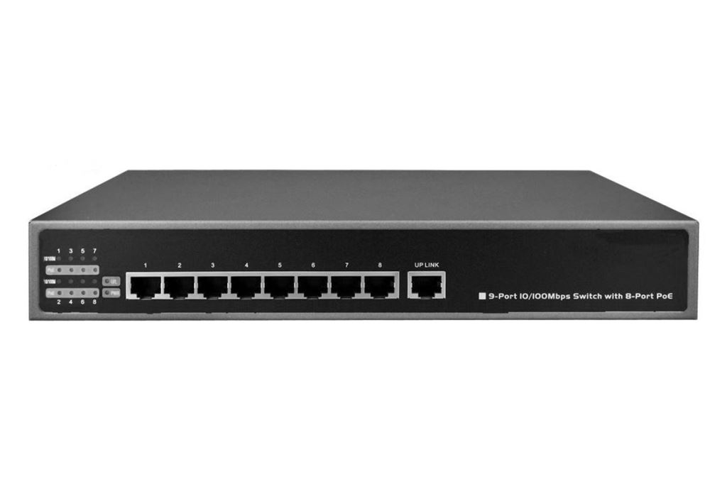 9 Port FE Switch with 8 POE Ports, 802.3at, 130W